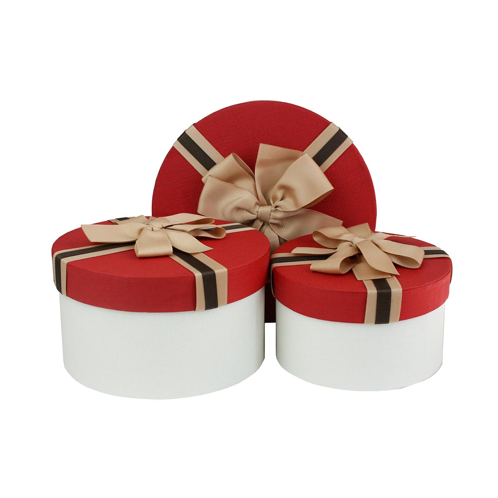 Elegant Round Gift Boxes with Lids White Box with Red Lid Set - Set of ...